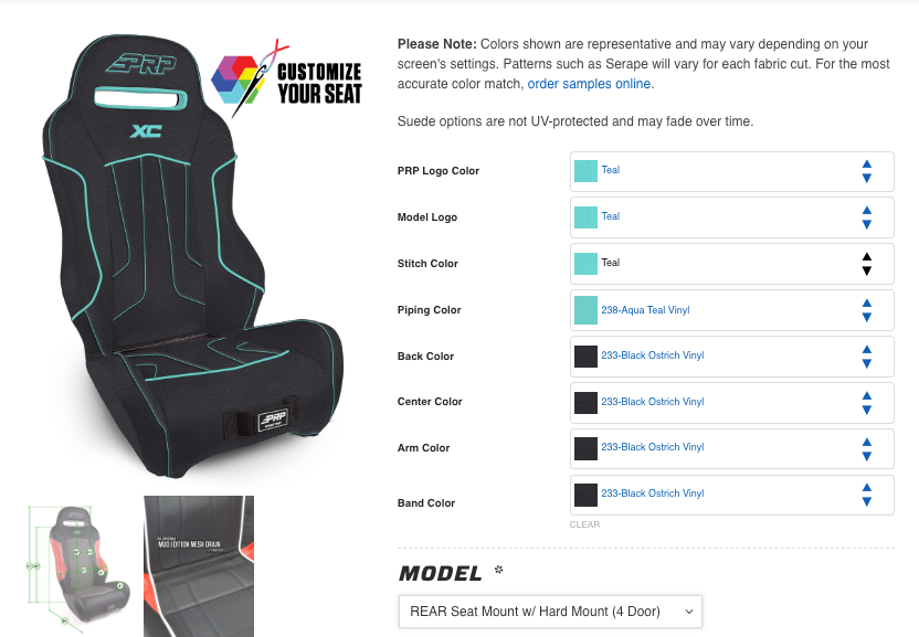 PRP Custom XC Rear Seats Pair with hard mount for RZR Pro - SP ...